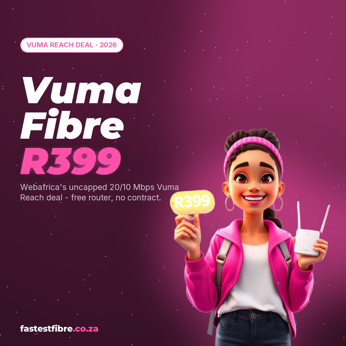 Vuma Fibre R399 - Uncapped 20/10 Mbps Deal 2026 | FastestFibre.co.za